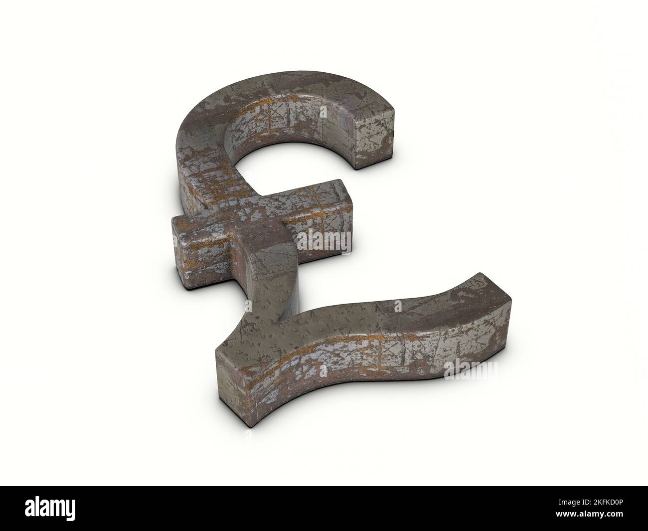 Rusty metal pound symbol on a white background. 3d illustration Stock ...