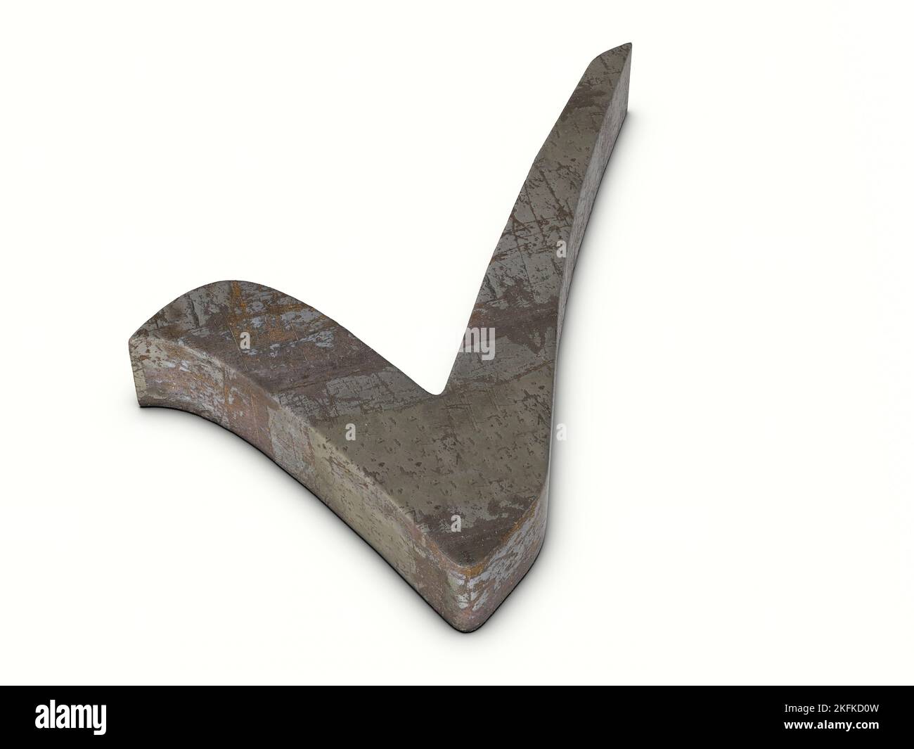 Rusty metal check mark symbol on a white background. 3d illustration ...