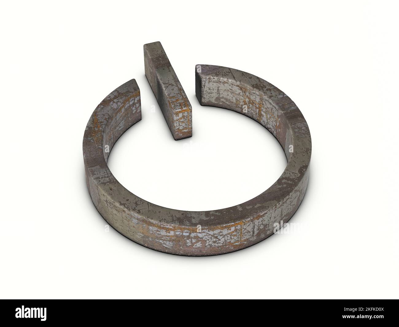 Rusty metal power symbol on a white background. 3d illustration Stock ...