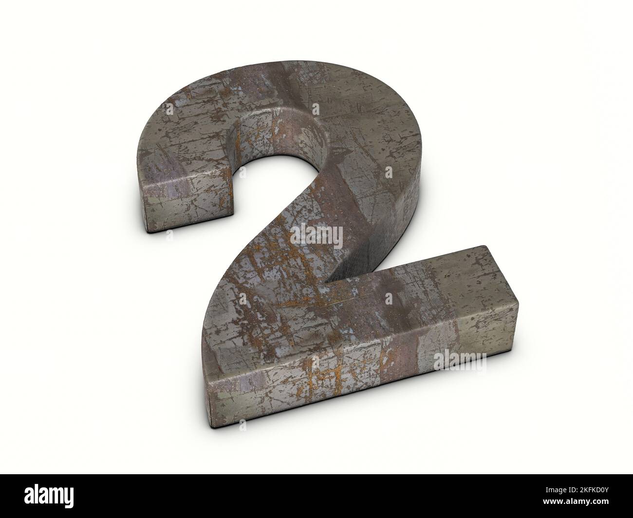 Rusty metal number two on a white background. 3d illustration Stock ...