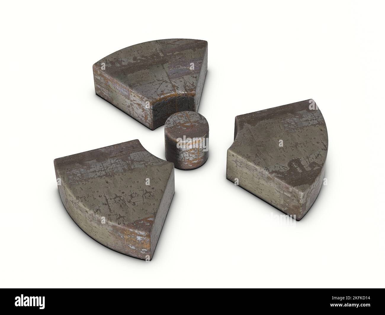 Rusty metal radiation symbol on a white background. 3d illustration ...