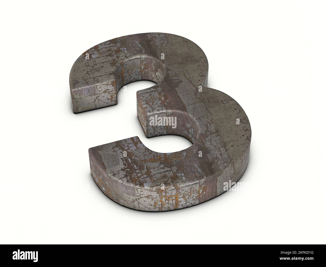 Rusty metal number three on a white background. 3d illustration Stock ...