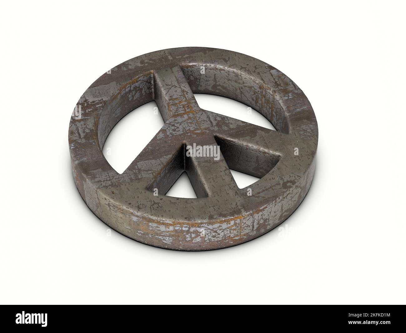 Rusty metal peace symbol on a white background. 3d illustration Stock ...