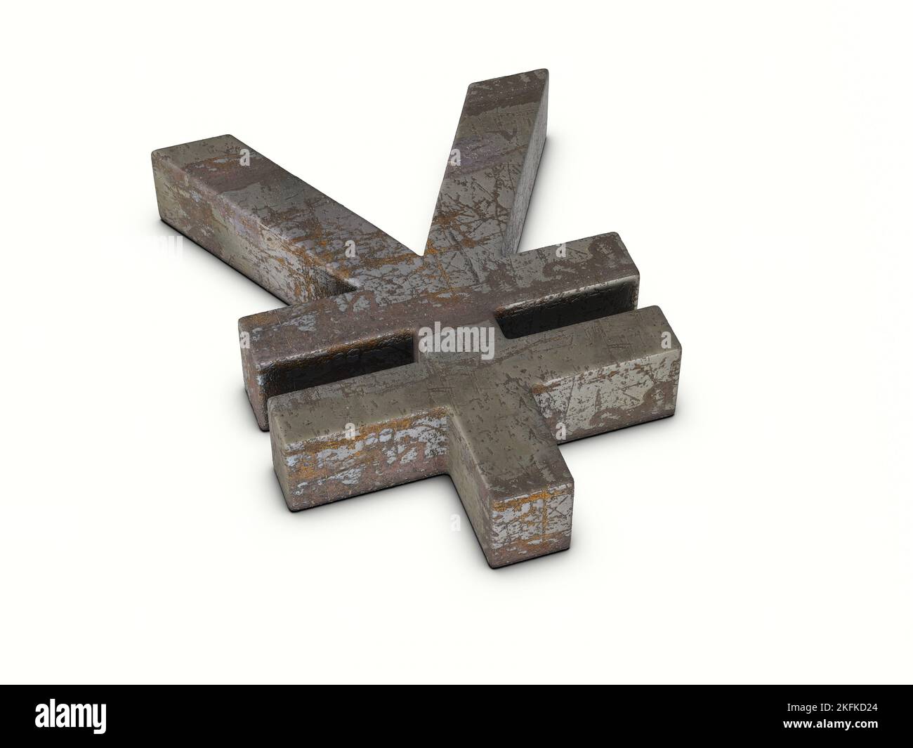 Rusty metal yen symbol on a white background. 3d illustration Stock ...