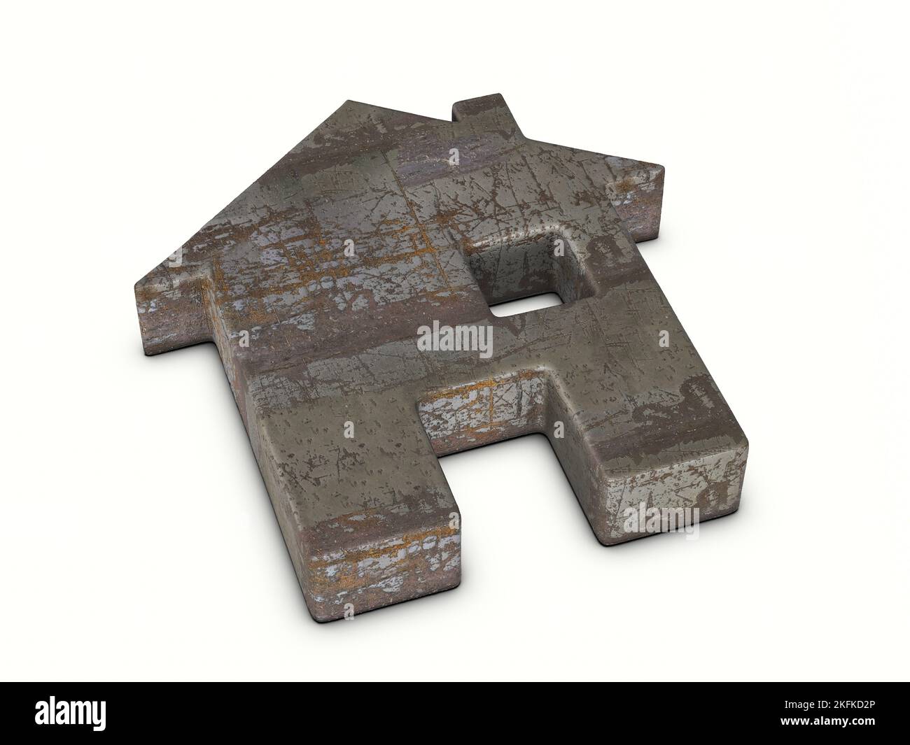Rusty metal house symbol on a white background. 3d illustration Stock ...