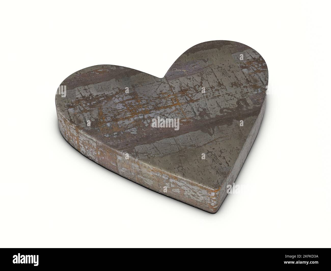 Rusty metal heart symbol on a white background. 3d illustration Stock ...