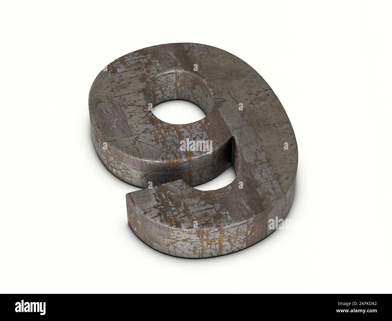 Rusty metal number nine on a white background. 3d illustration Stock ...