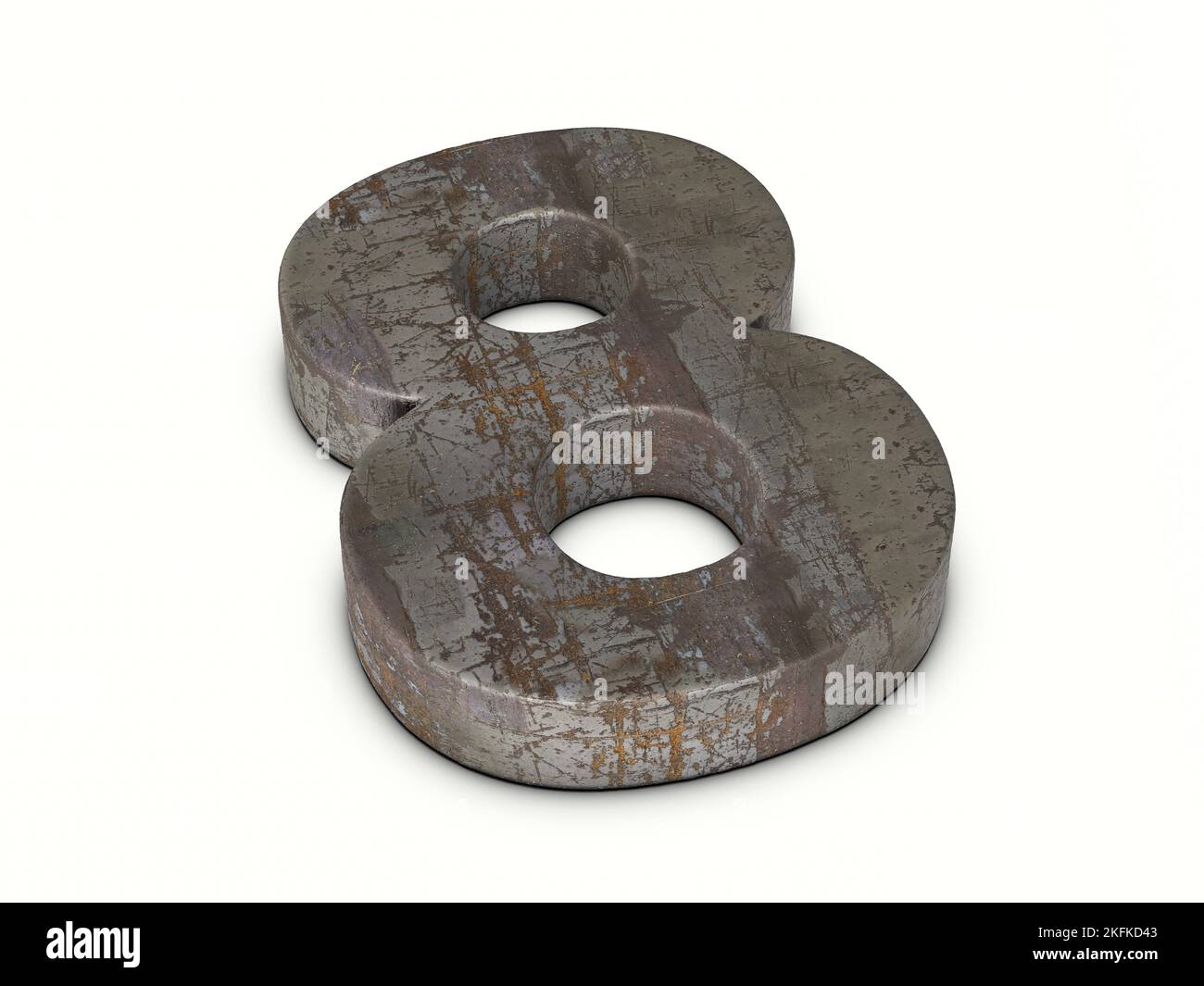 Rusty metal number eight on a white background. 3d illustration Stock ...