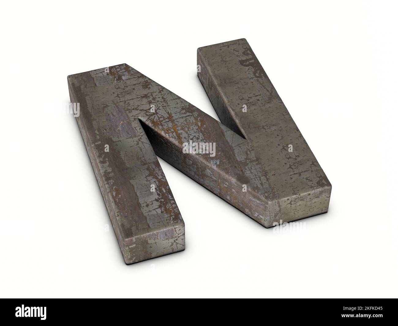 Rusty metal letter N on a white background. 3d illustration Stock Photo ...