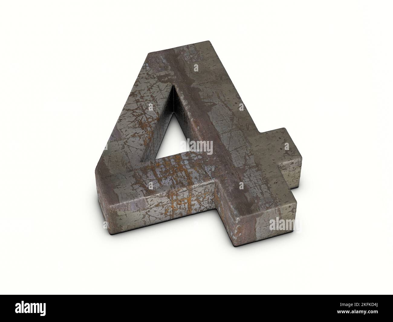 Rusty metal number four on a white background. 3d illustration Stock ...