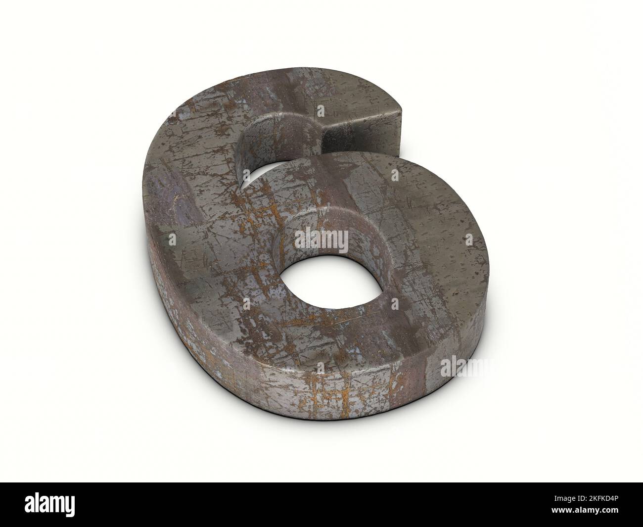 Rusty metal number six on a white background. 3d illustration Stock ...