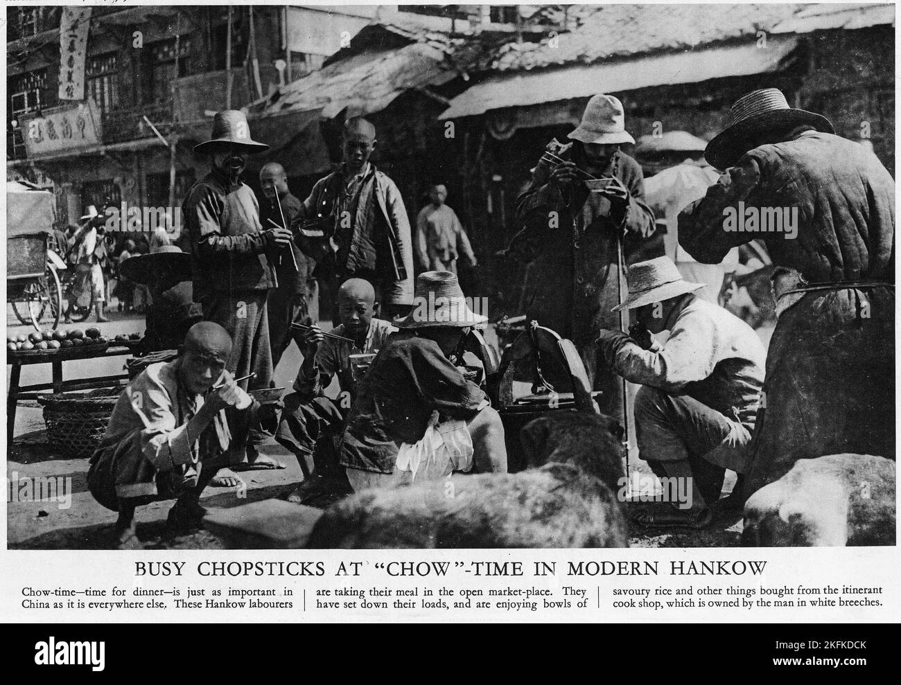 Halftone of Chinese workers taking time to eat in modern Hankow, from ...