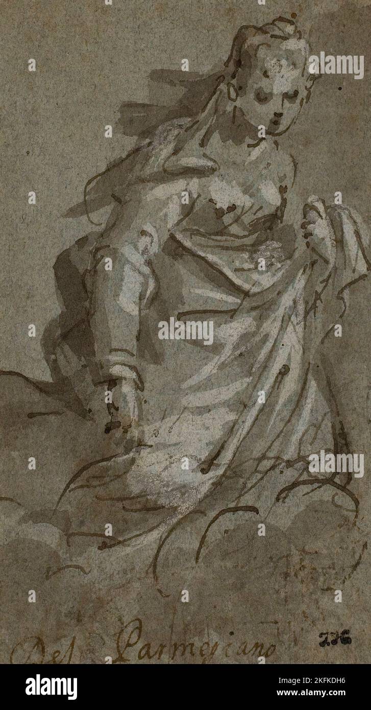 Kneeling Cloud-borne Female Figure (recto); Figure Sketches (verso), n ...