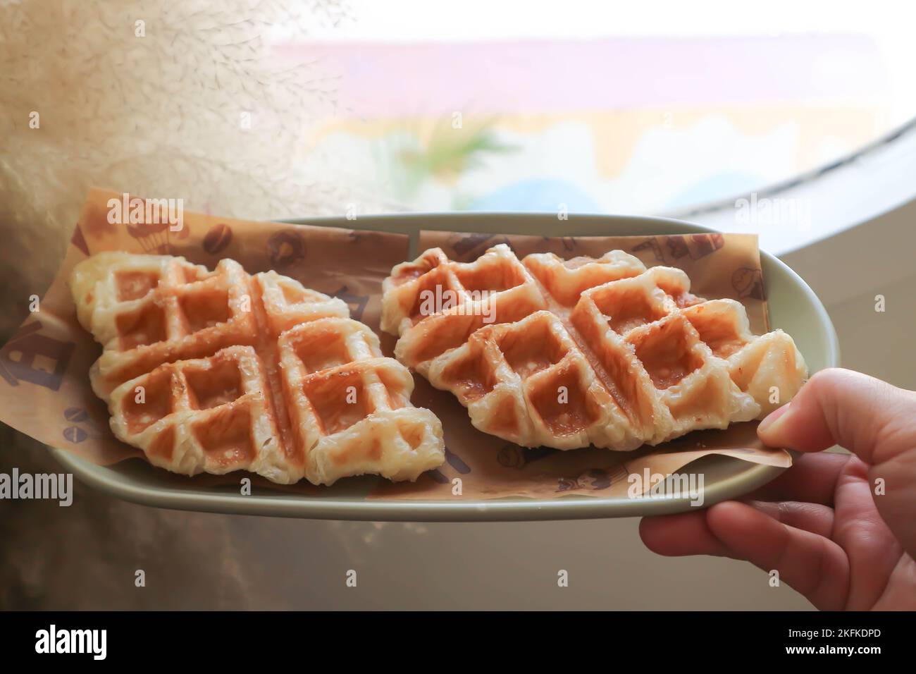 croffle or waffle or croissant , French croissant or French bread for ...