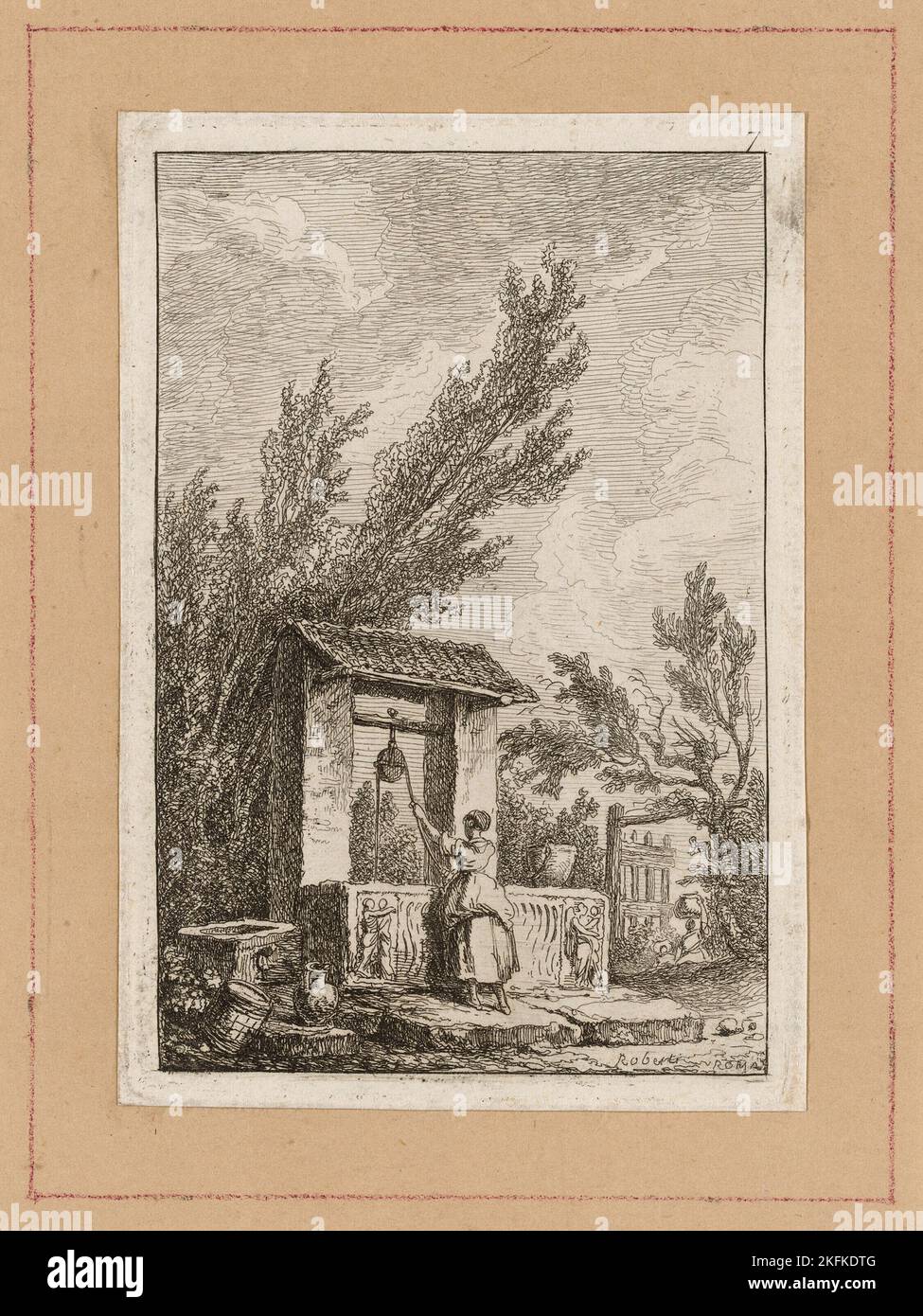 Plate Seven from Evenings in Rome, 1763/64. Well with ancient Roman ...