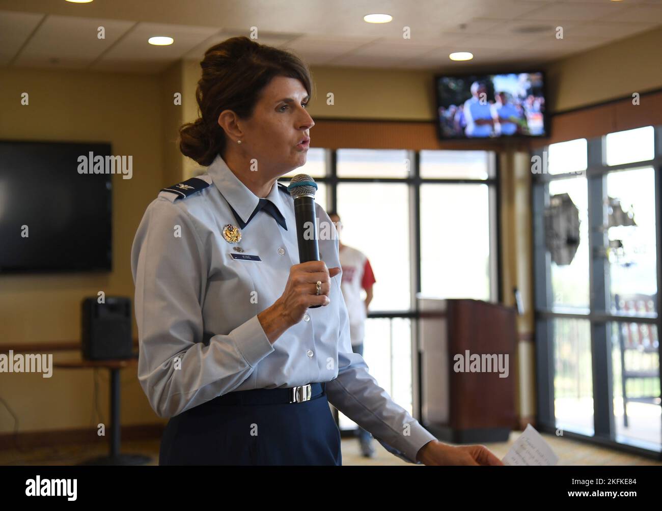 U.S. Air Force Col. Laura King, 81st Training Group commander, delivers ...