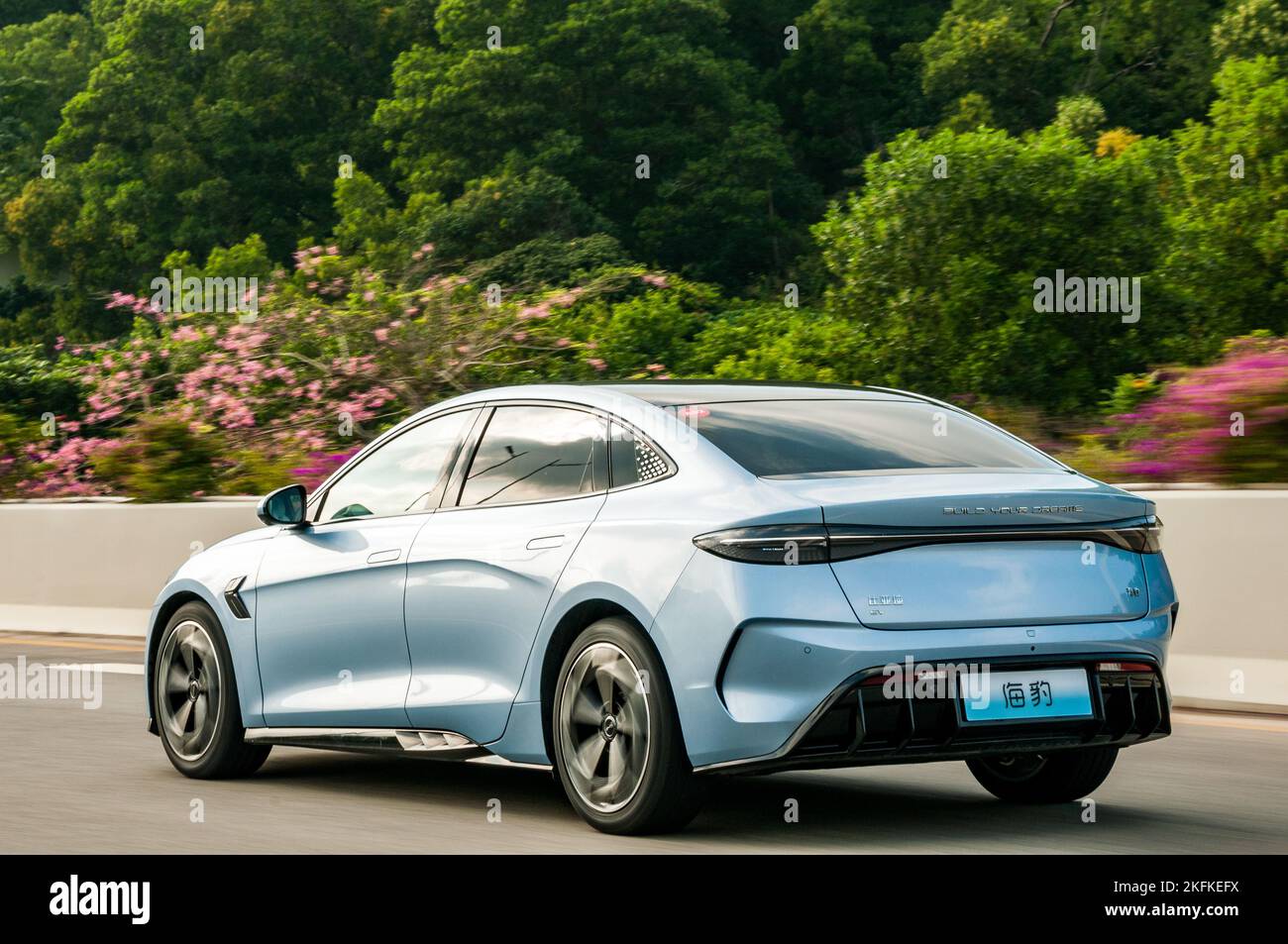 BYD Seal (Atto 4) long range electric sedan being driven on the road in Shenzhen, Guangdong ...