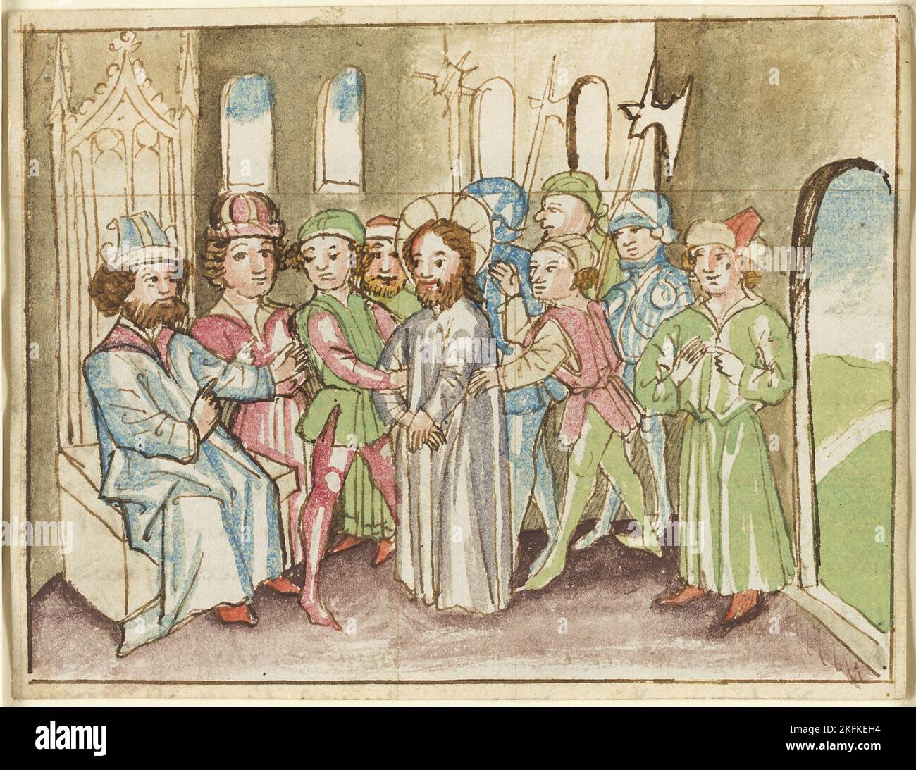 Christ before the High Priest Annas, from a Plenarium, about 1470 Stock ...