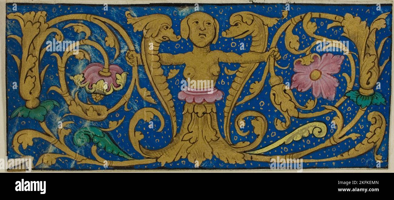 Illuminated Border with Grotesques and Flora from a Manuscript, 15th or ...