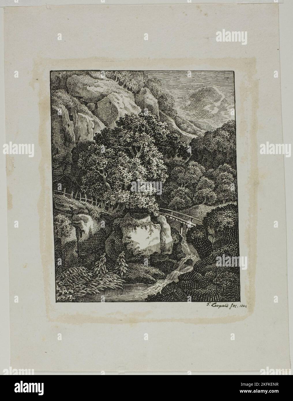 Wooded Mountain Landscape with a Small Waterfall and Pathway, 1805 ...
