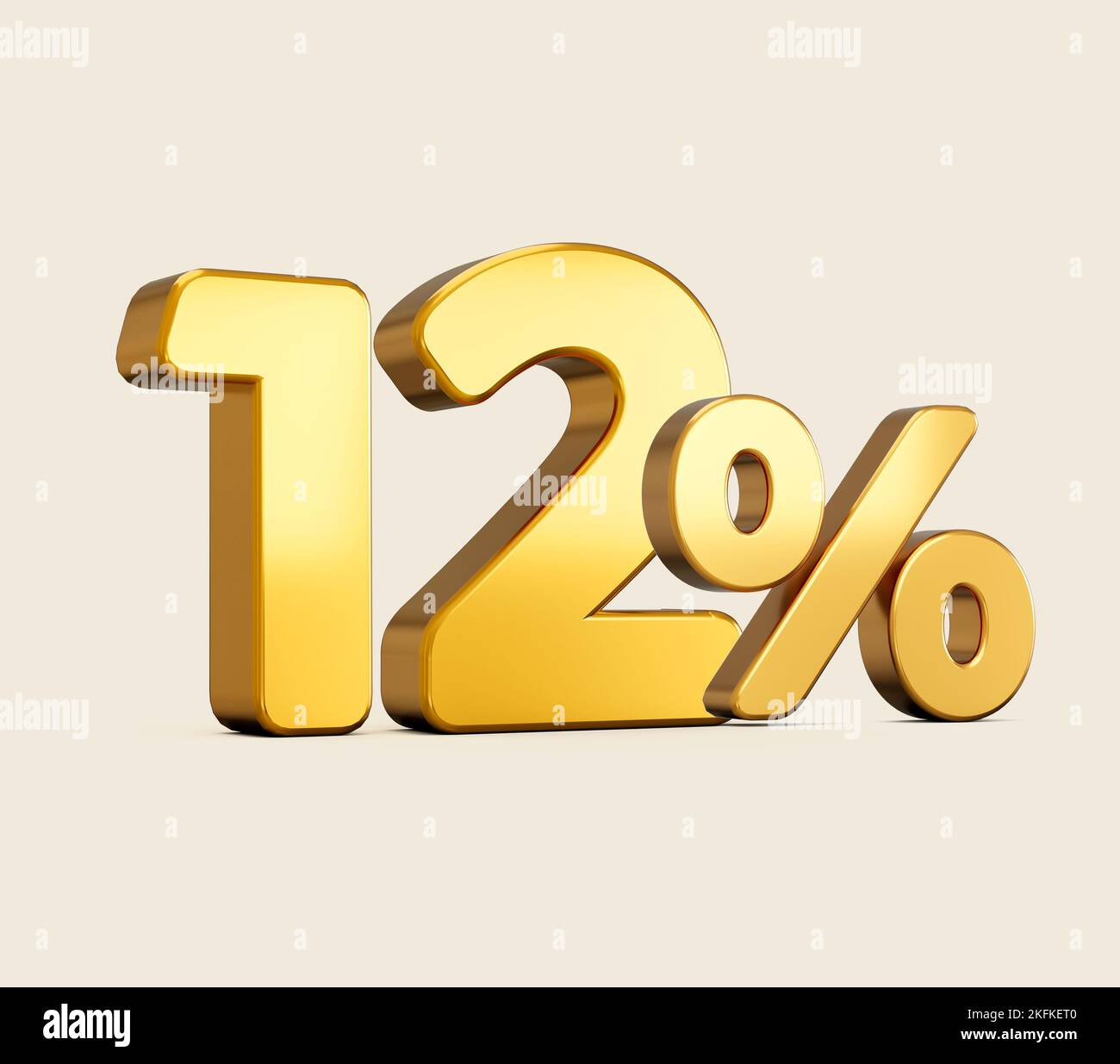 A 3D rendering of golden number twelve percent isolated on beige ...