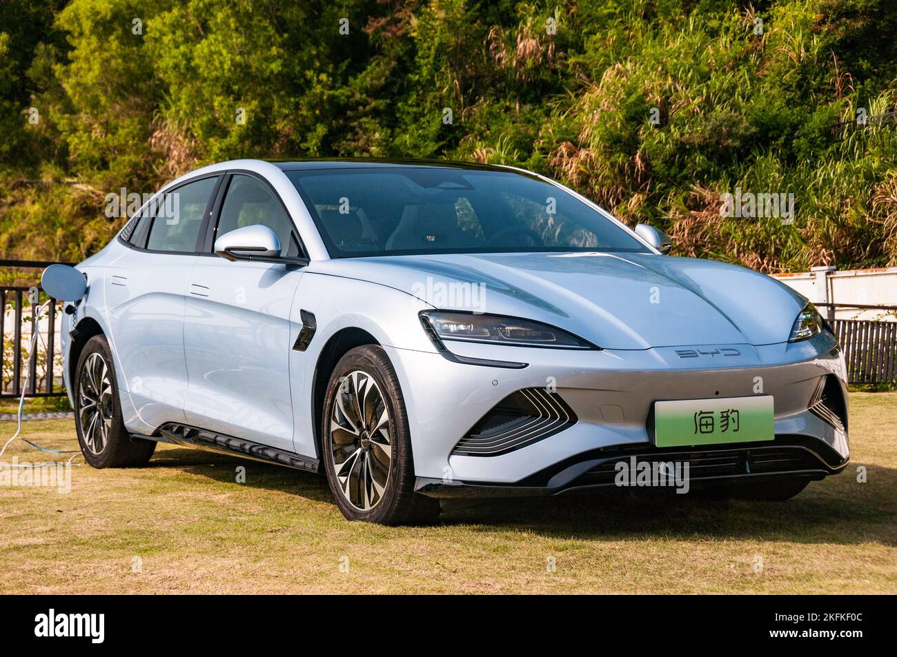 A BYD Seal (Atto 4) electric sedan in a glamping field in Shenzhen ...