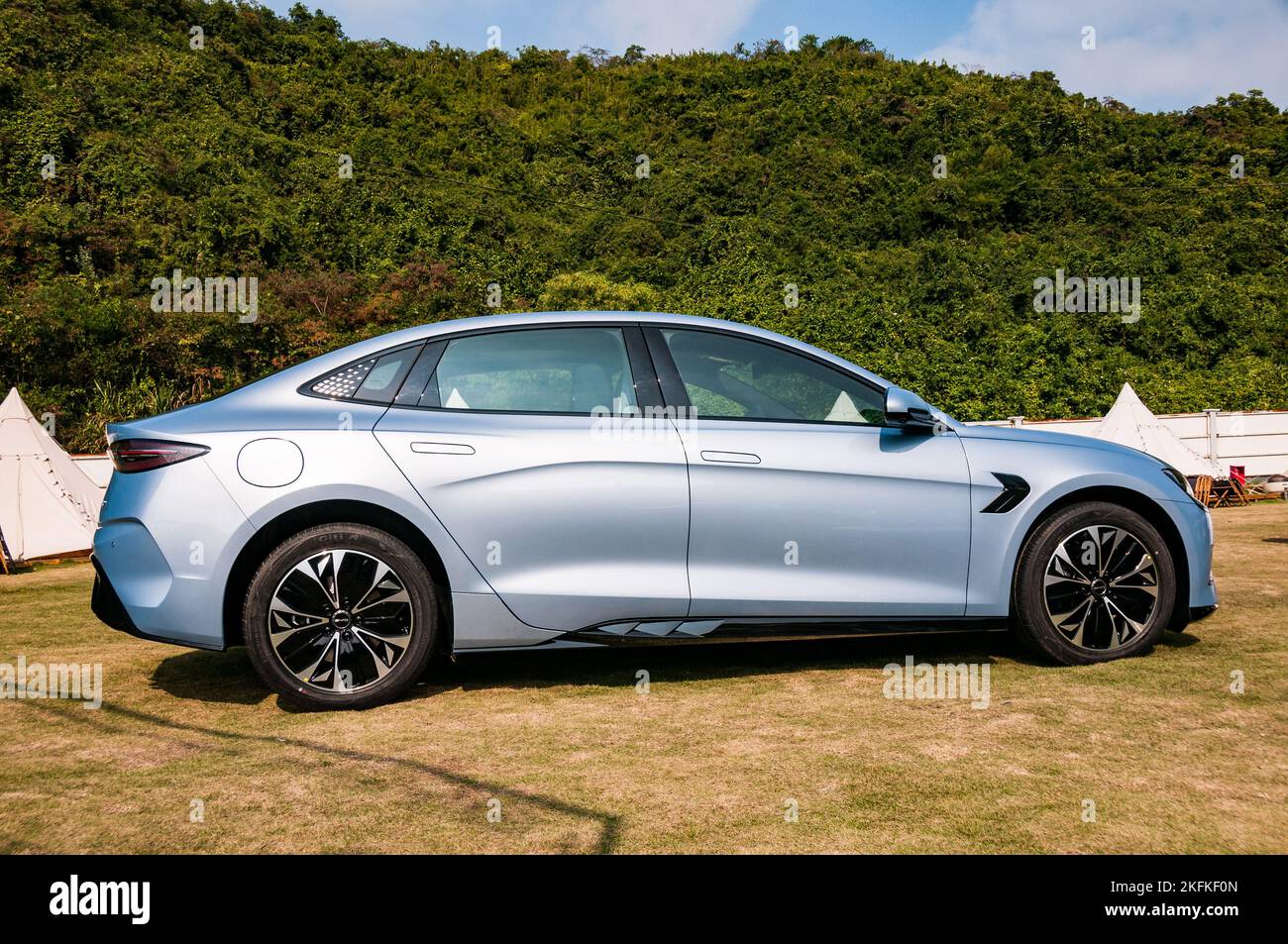 A BYD Seal (Atto 4) electric sedan in a glamping field in Shenzhen ...