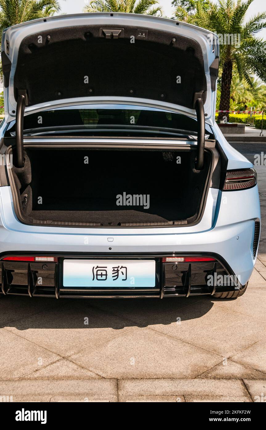 The trunk of the BYD Seal (Atto 4) long range electric sedan at a hotel ...
