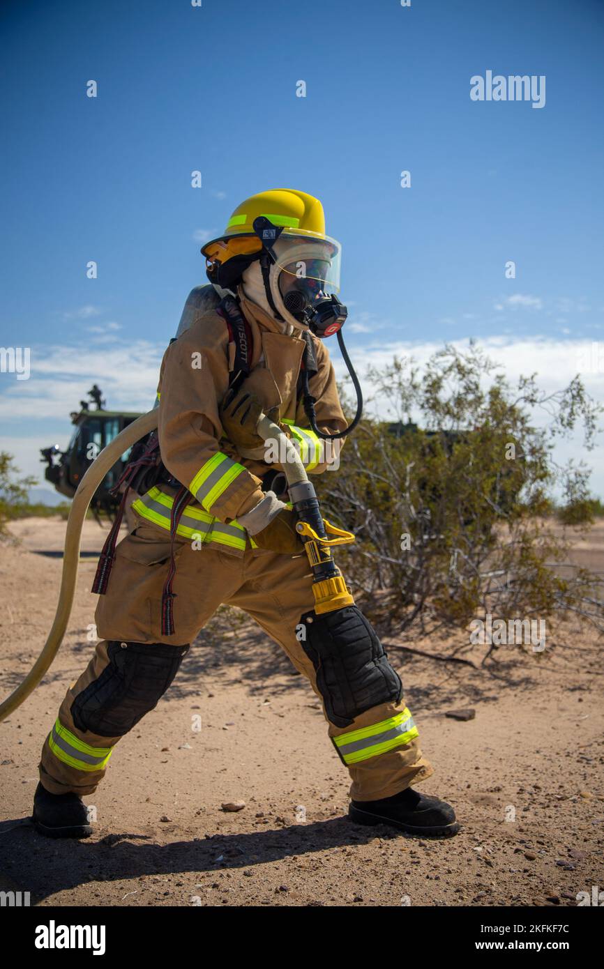 U.S. Marine Corps Lance Cpl. Jack Deitrick, an aircraft firefighting ...