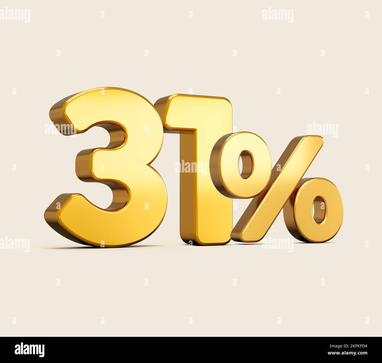 A 3D illustration of a golden thirty-one percent isolated on a beige ...