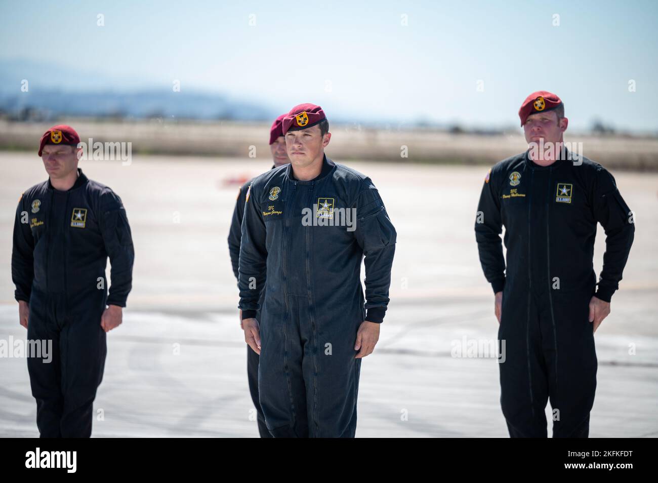 The U.S. Army Parachute Team, nicknamed the Golden Knights, stand at ...