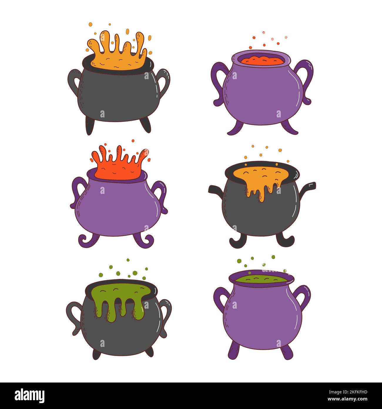 Set of halloween witches cauldrons with poison potion. Halloween ...