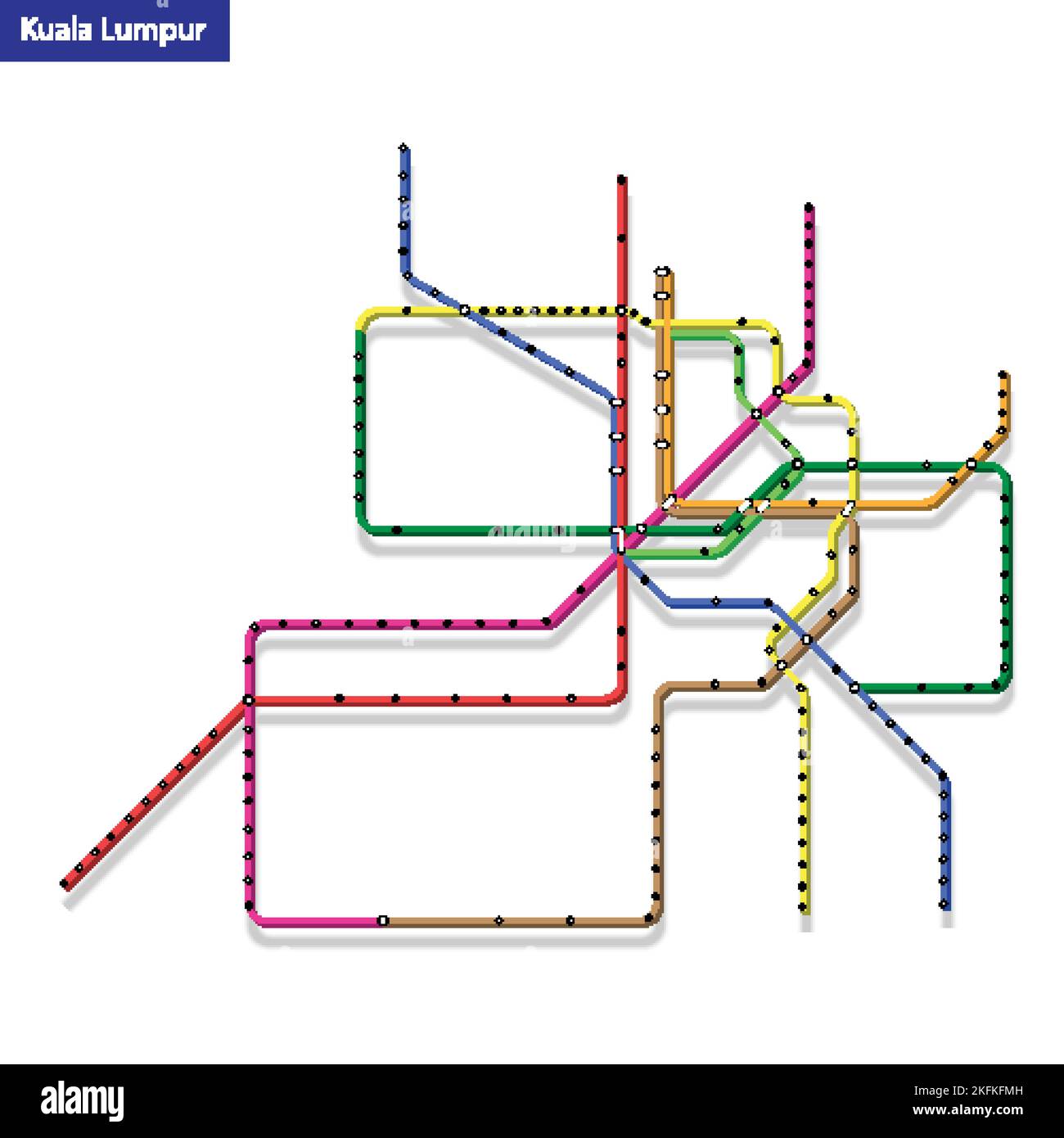 3d isometric Map of the Kuala Lumpur metro subway. Template of city ...
