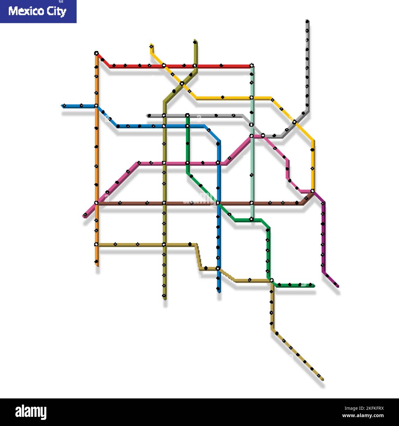 3d isometric Map of the Mexico City metro subway. Template of city ...
