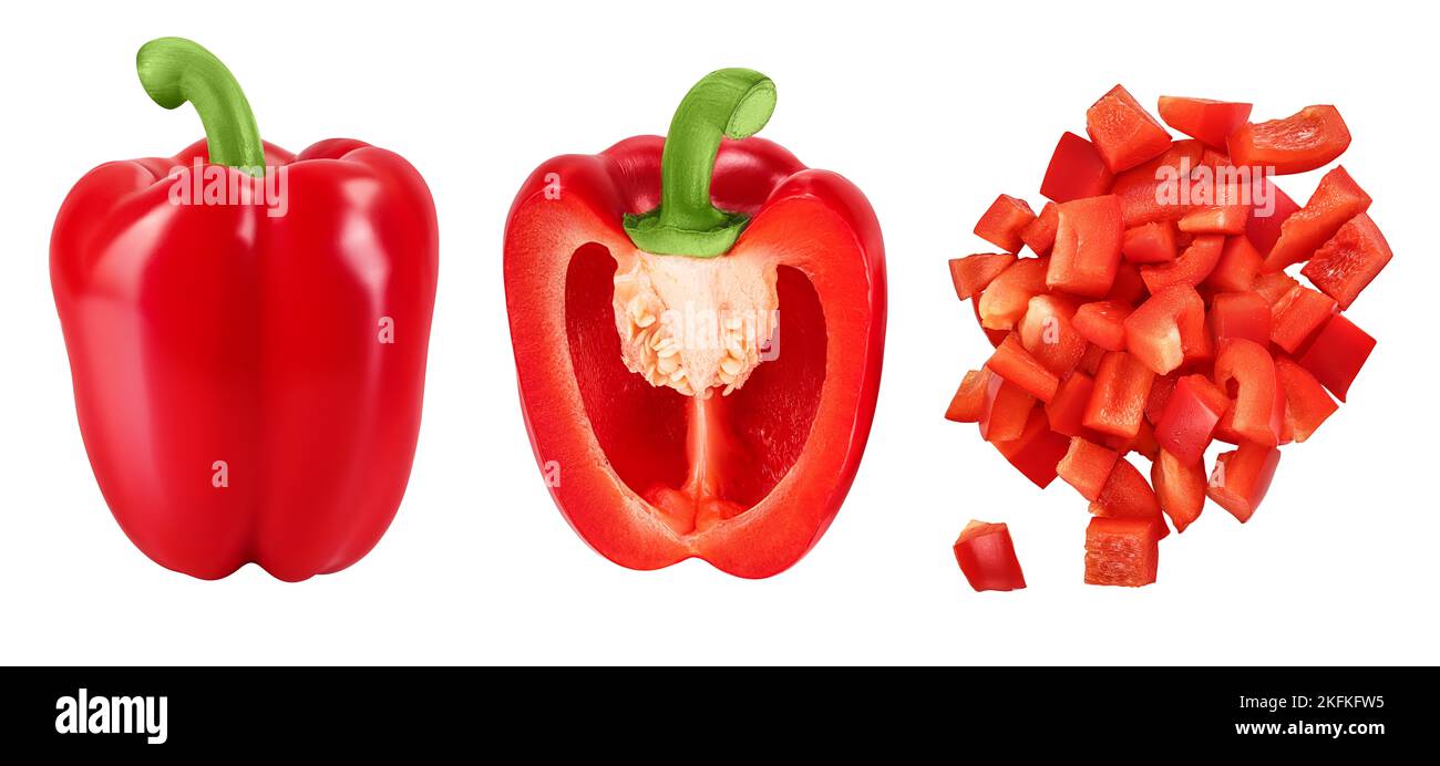 red sweet bell pepper half isolated on white background Stock Photo - Alamy