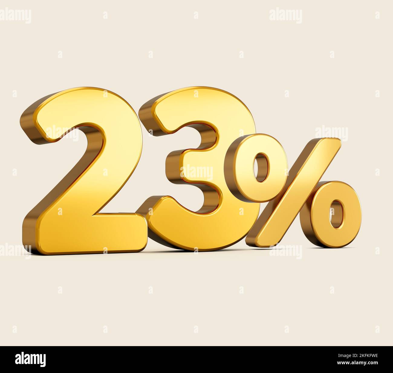A 3D illustration of a golden twenty-three percent isolated on a beige ...