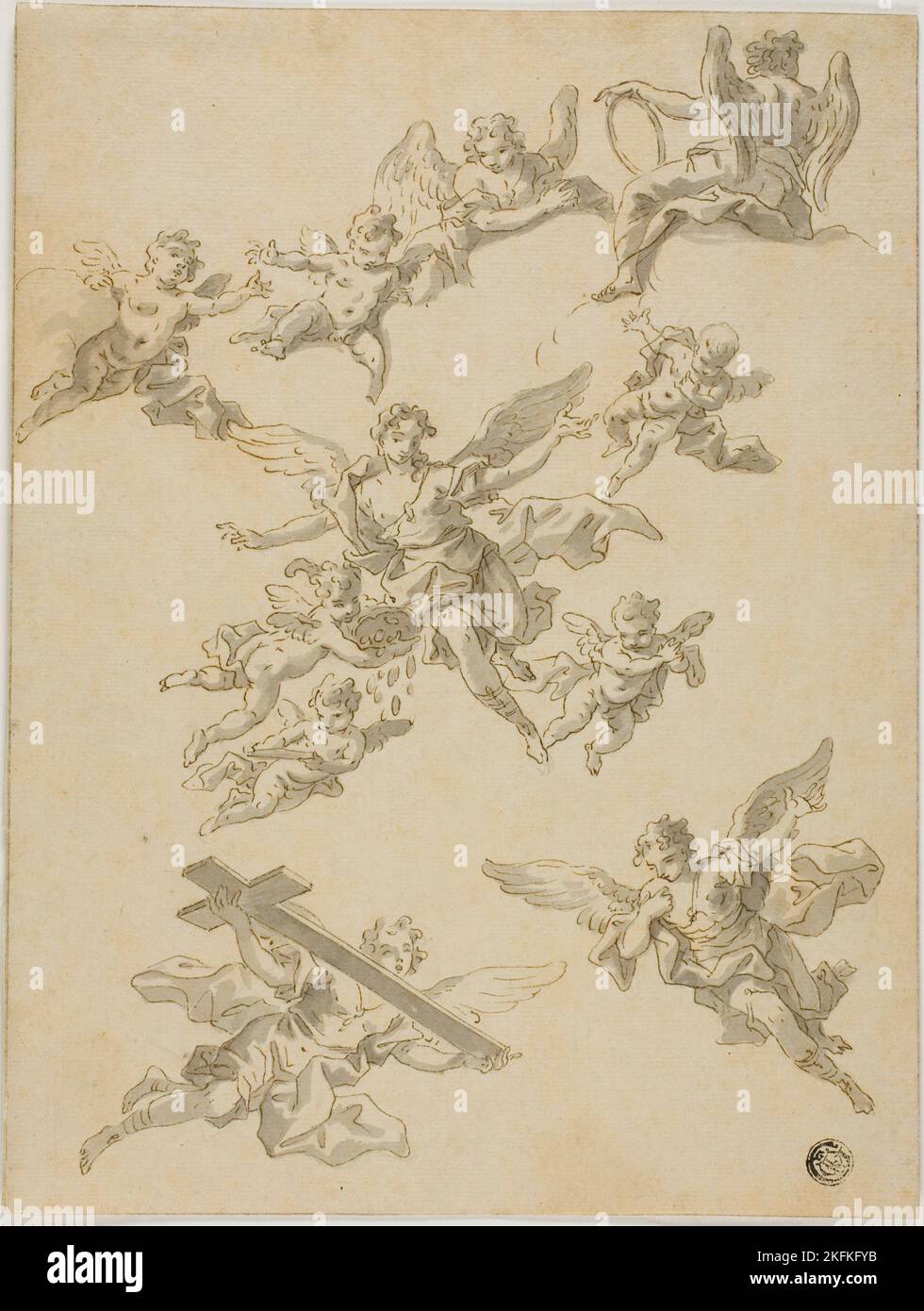 Sketches of Angels and Putti, n.d. By Daniel Gran or Francesco Solimena ...