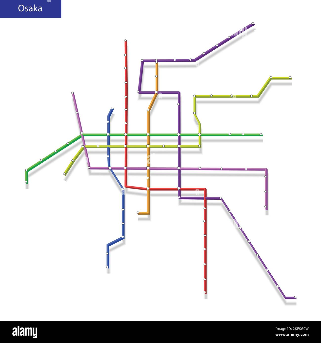 3d isometric Map of the Osaka metro subway. Template of city ...