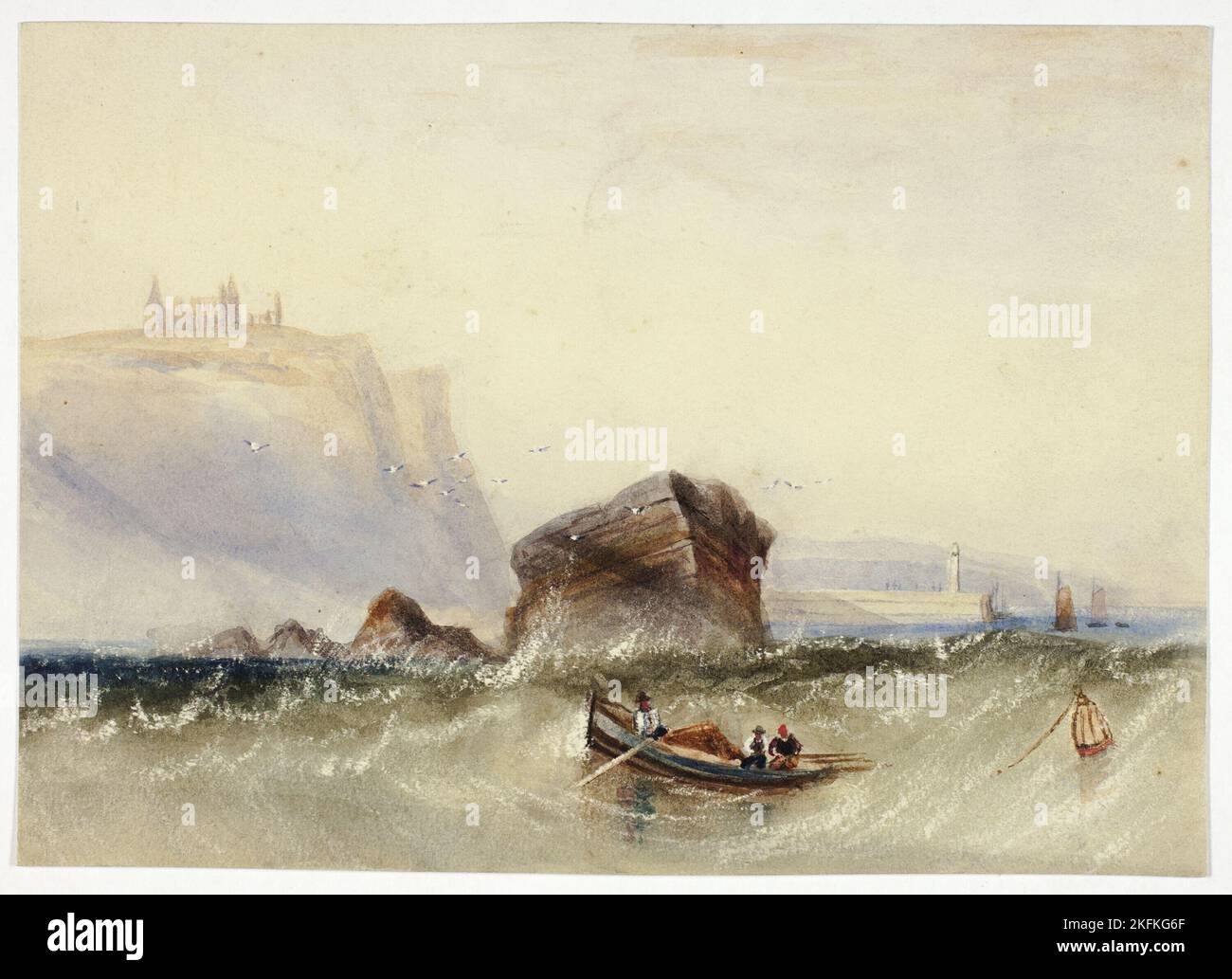 Three Men in Rowboat off Rocky Coast, n.d. Circle of Henry Barlow ...