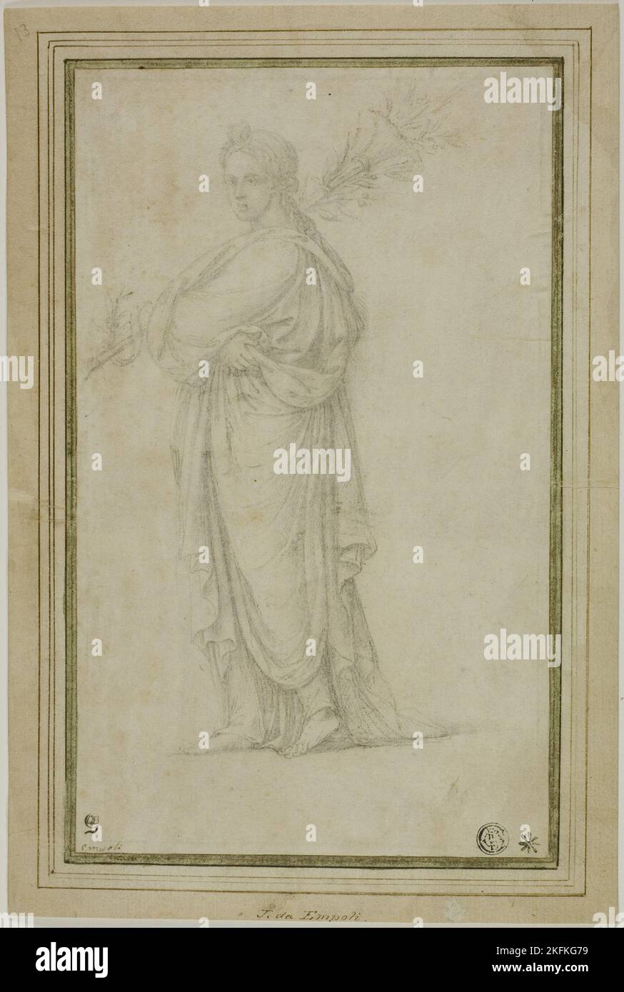 Standing Draped Female Figure Carrying Trumpet, Flowers, n.d. Circle of ...