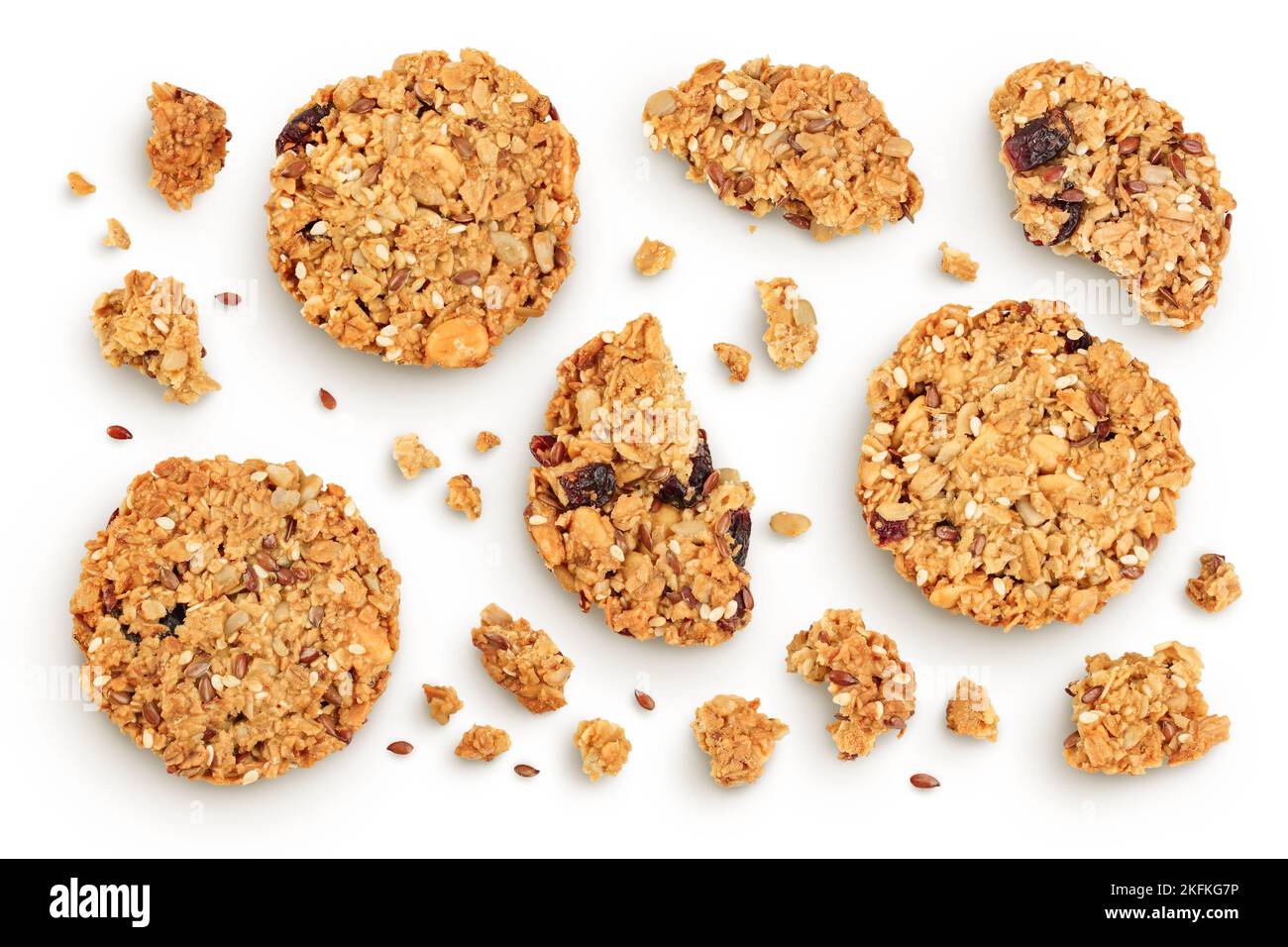 Granola cookie isolated on white background with full depth of field ...