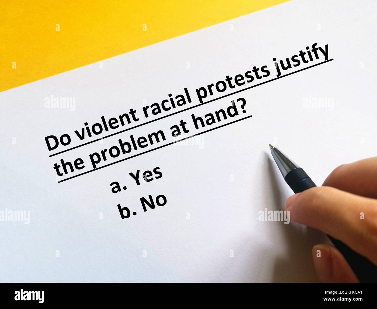One person is answering question about racism. He is thinking if ...