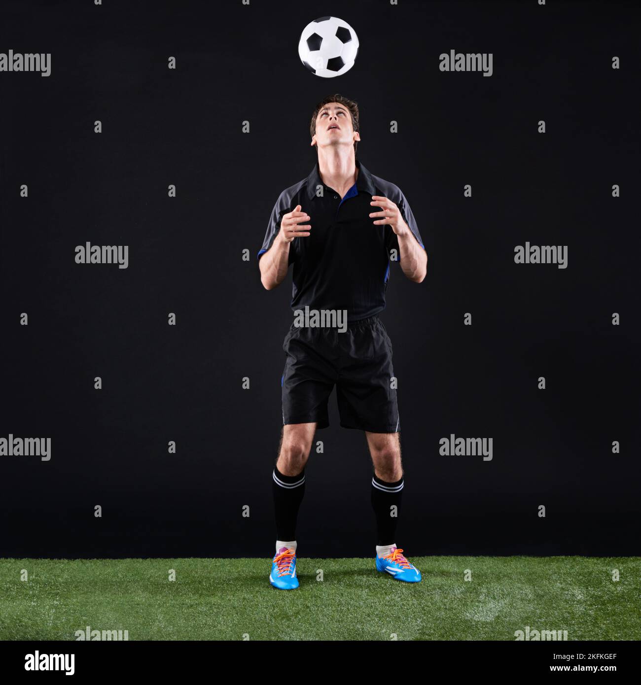 I play soccer, whats your superpower. a handsome soccer player isolated ...