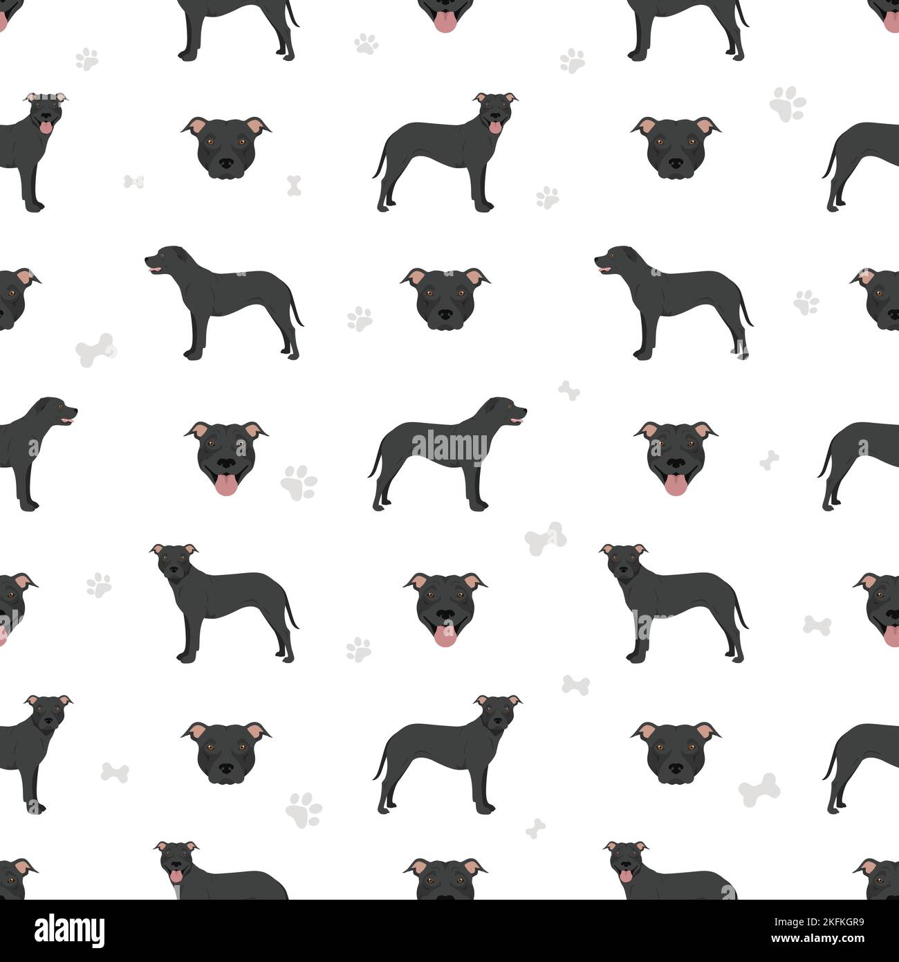 American pit bull terrier dogs seamless pattern. Color varieties ...