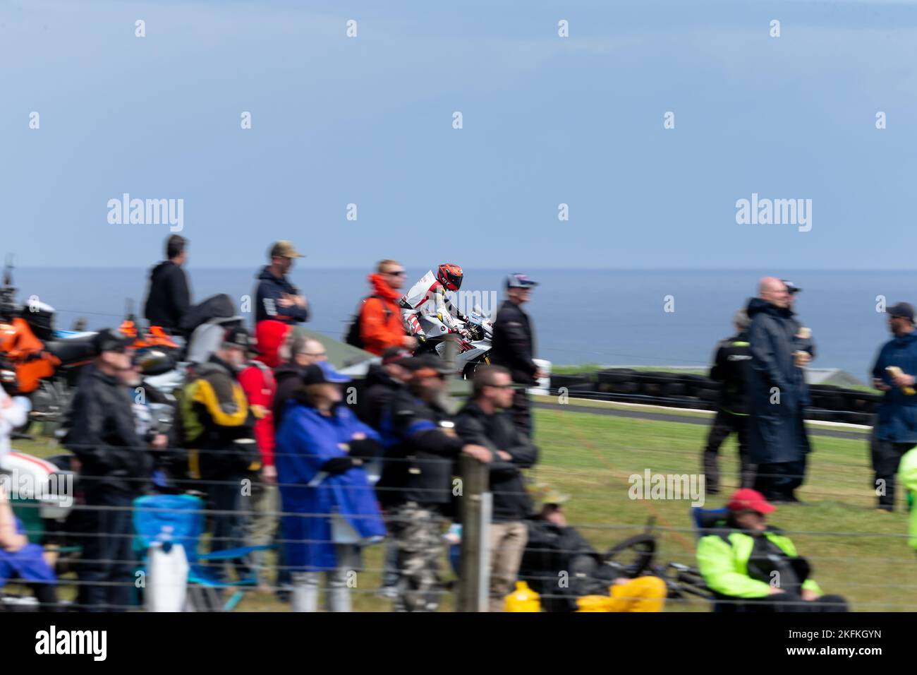 Phillip Island, Australia, 19 November, 2022. A superbike passes fans ...