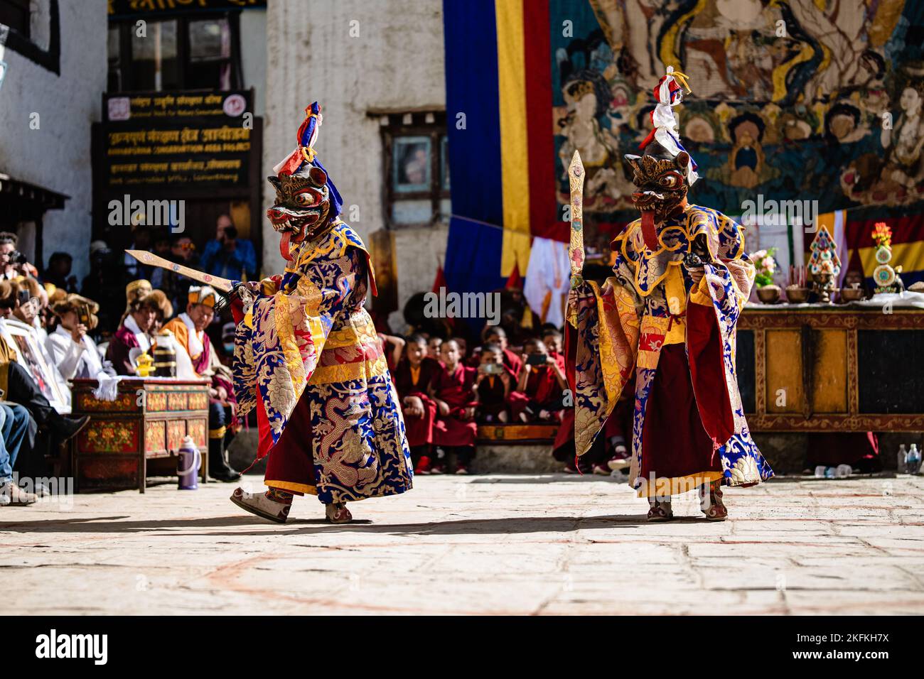 The Tibetan Buddhist dancers in traditional demon spirit ghost clothing ...