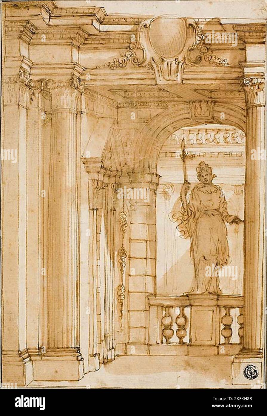 Corner of a Loggia with Female Statue, n.d. Attributed to Pietro ...