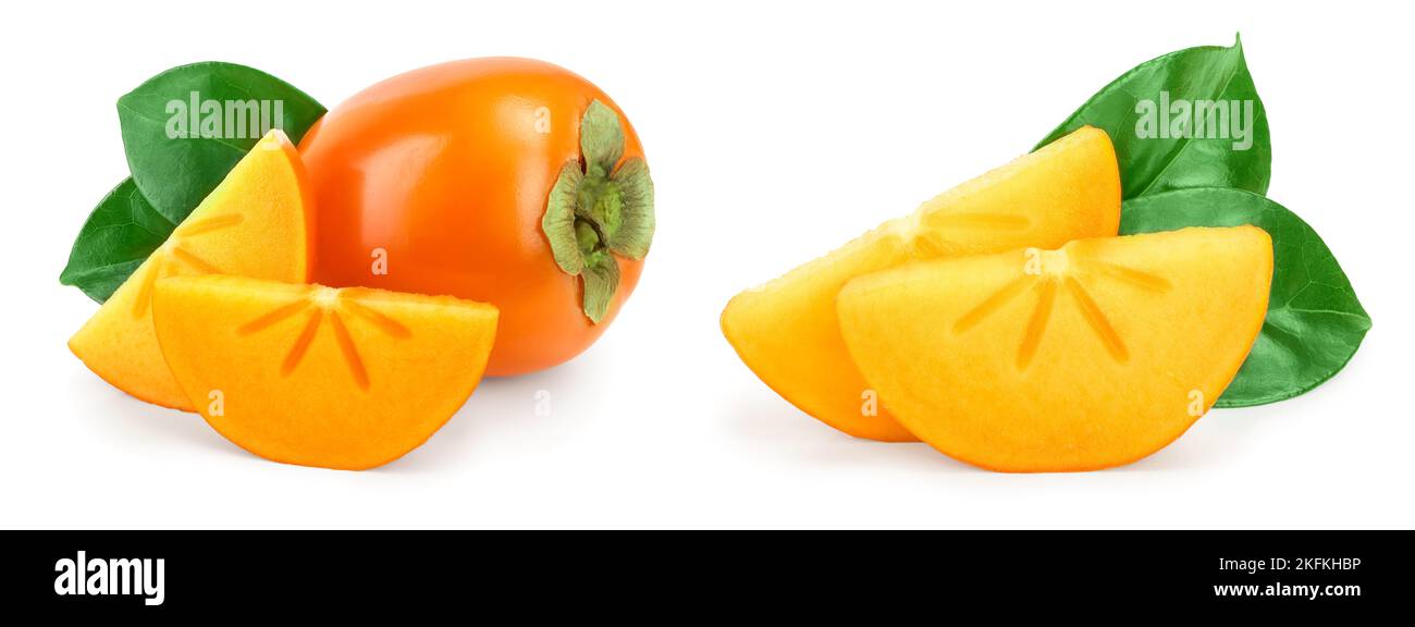 Persimmon fruit with leaves isolated on white background close-up Stock ...
