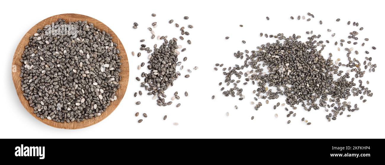 Chia seeds isolated with white background with full depth of field. Top ...