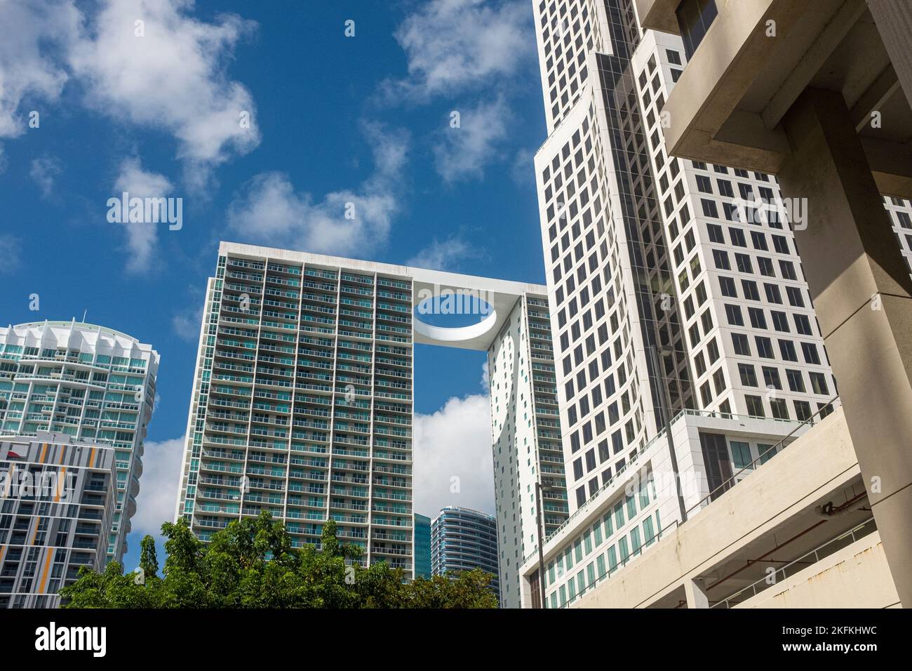 A low angle shot of high-rise buildings in Miami, Florida, USA Stock ...